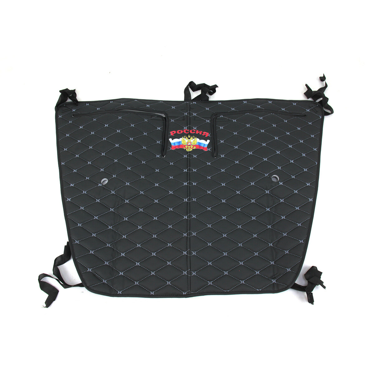 Утеплитель решетки радиатора для а/м Газель Бизнес экокожа стеганая, серый ромб (с рисунком россия)