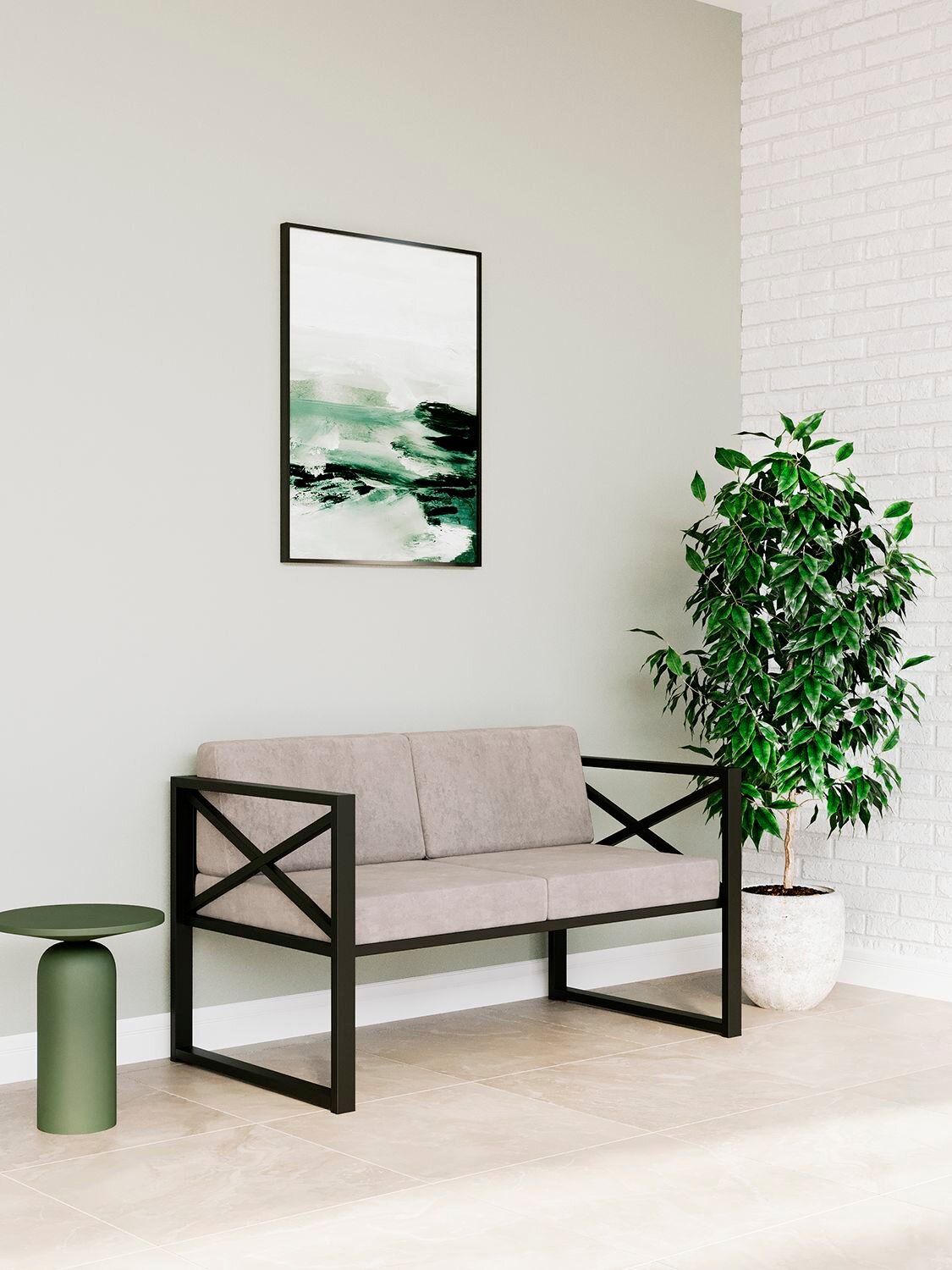 Диван Лофт 130 см, в офис, в прихожую, велюр Velutto 04