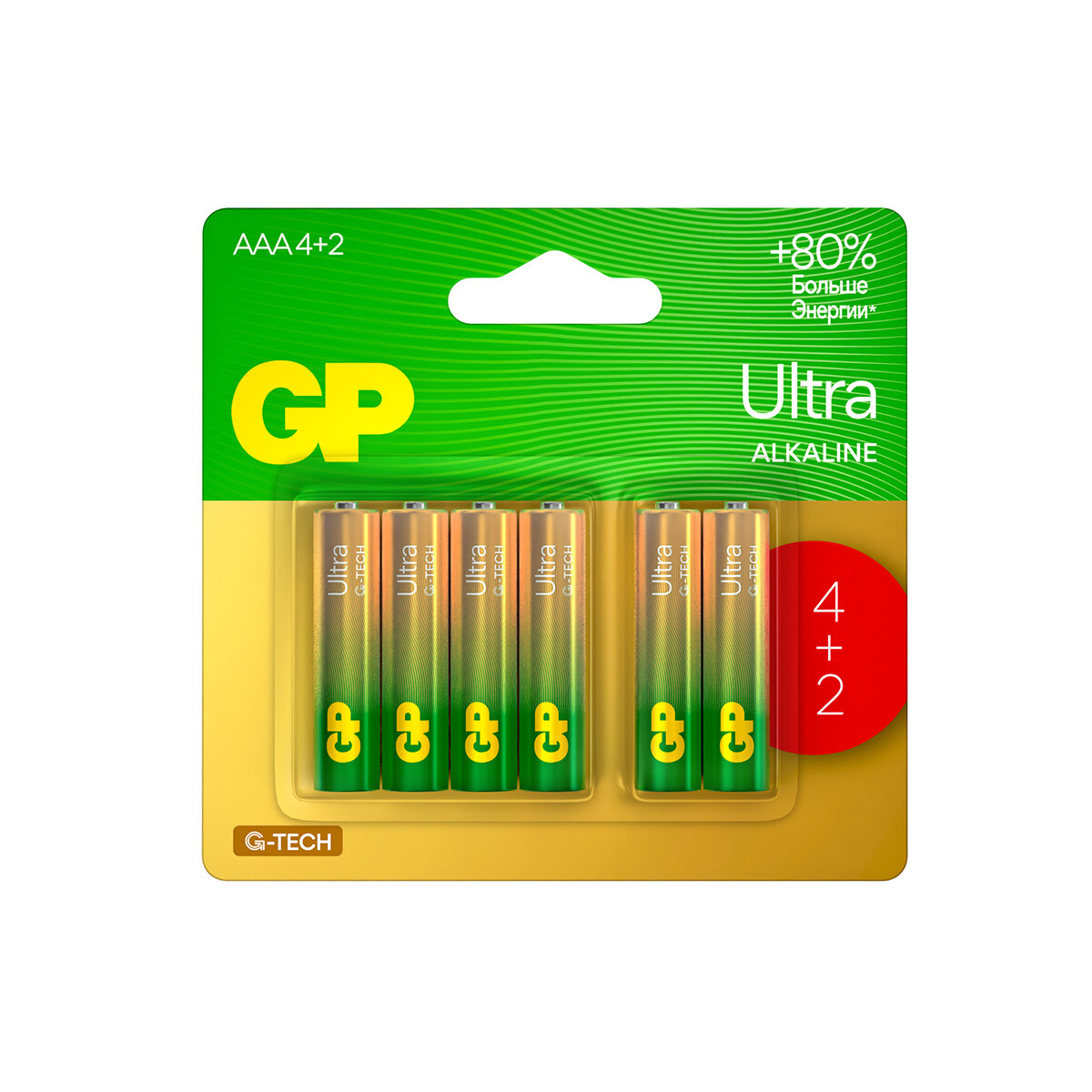 Батарейка GP Ultra Alkaline G-Tech 24AUA214/2-2CRSBC6, типоразмер ААА, 6 шт