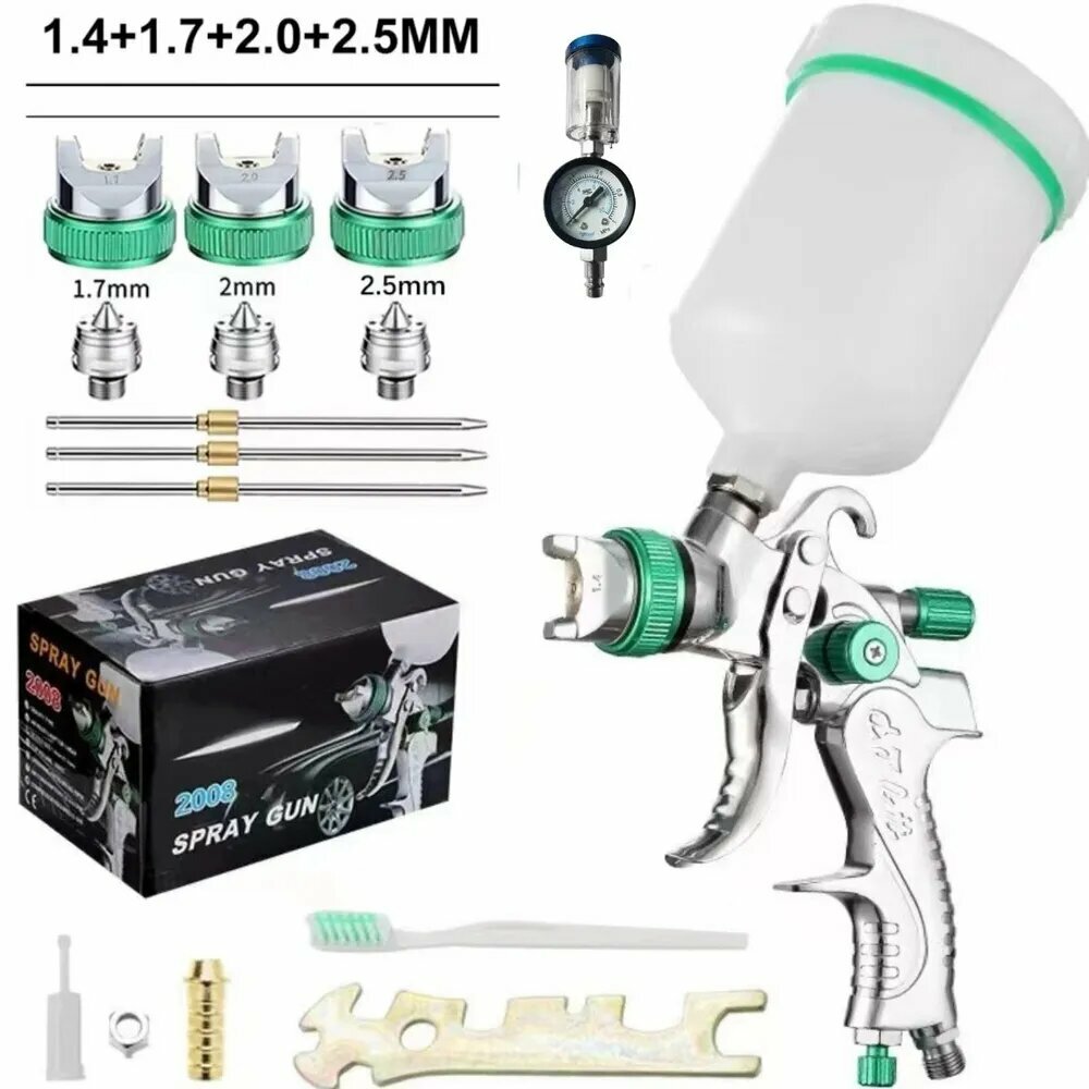 Краскопульт пневматический с верхним бачком HVLP 1,4+1,7+2,0+2,5 мм 600 мл