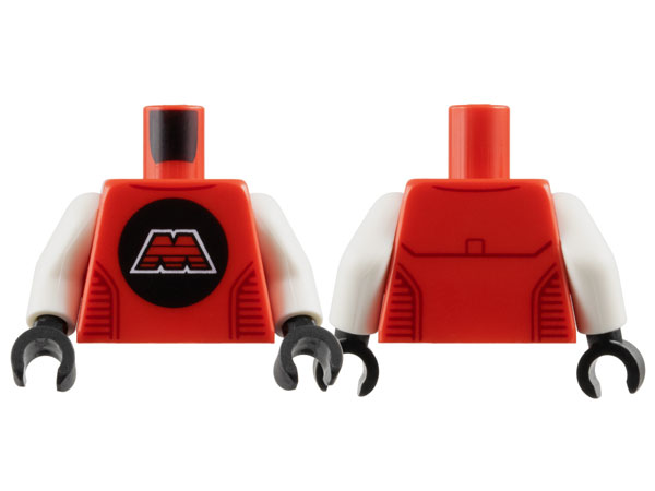Torso Space M: Tron Logo Capital Letter M with White Border on Black Circle, Dark Red Collar and Panel Lines Pattern / White Arms / Black Hands, 973pb5648c01 Red N