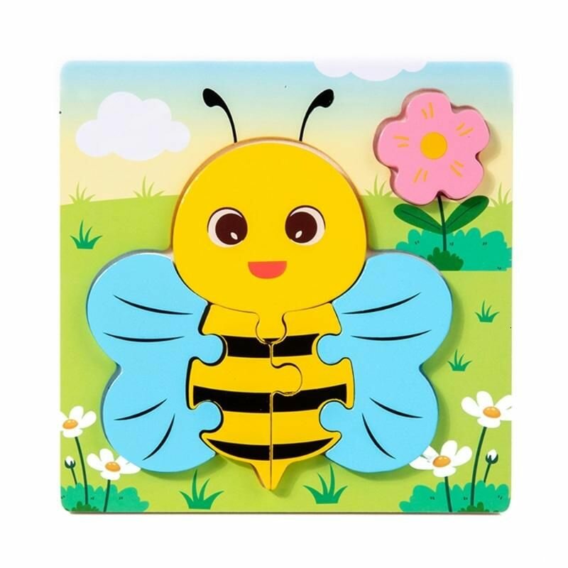 Деревянная Игра на Сочетание для Развития Навыков Распознавания Еды у Детей, - пчела