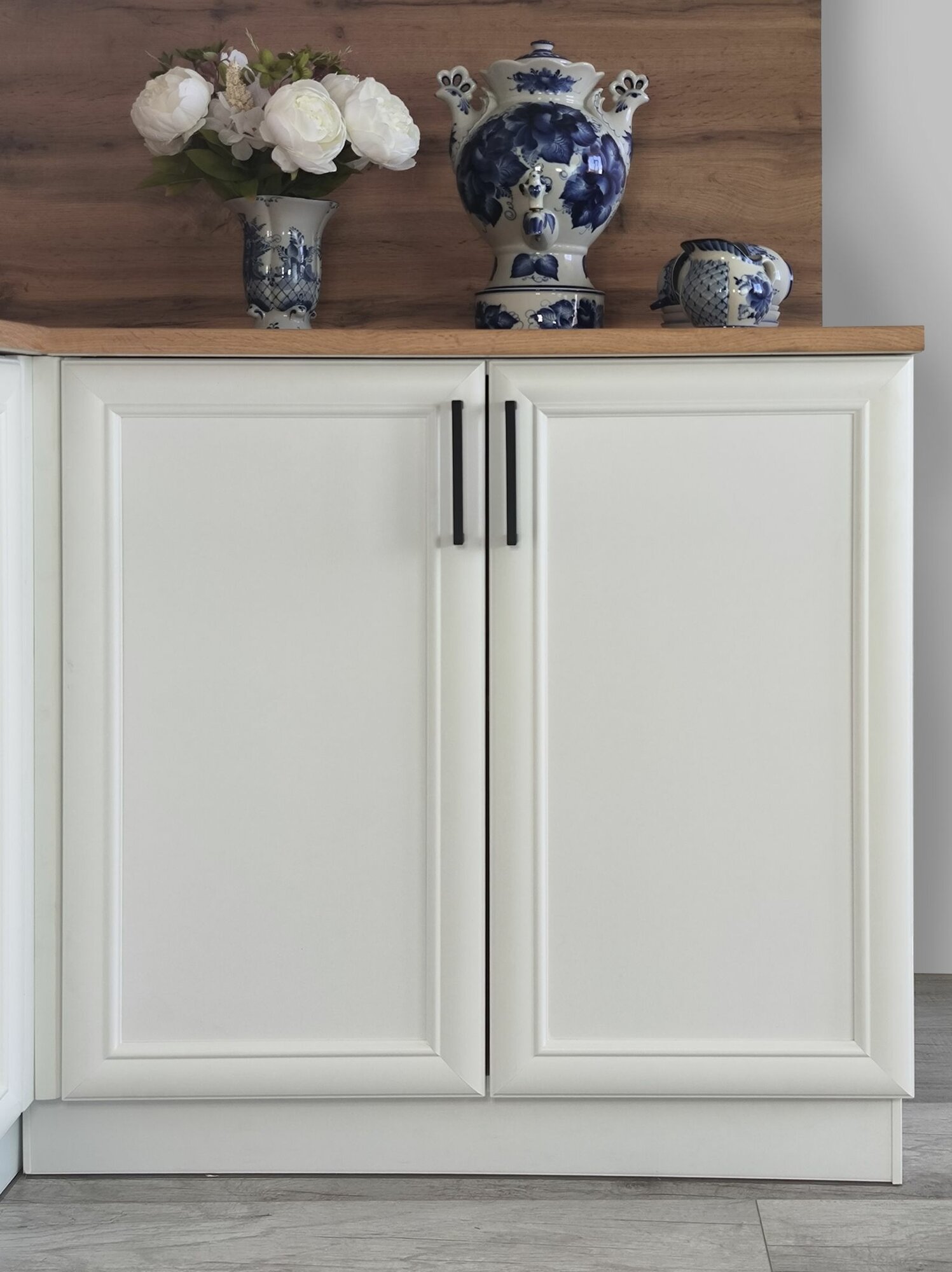 Кухонный гарнитур VITAMIN модульный шкаф напольный с полкой, МДФ, без столешницы. Цвет "Белый рамочный". Ширина 80 см.