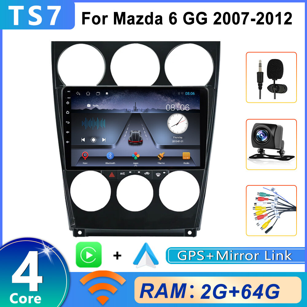 Android Магнитола для Mazda 6 GG 2007-2012/ Автомагнитола Андроид Мазда 6GG 2007-2012 Wifi Bluetooth Gps навигатор Мультимедиа автомабиля