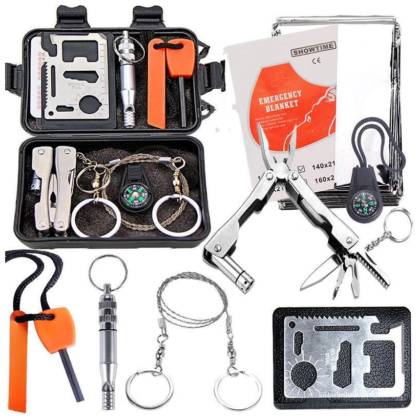 Набор мини походный туристический для выживания MyPads 7 в 1 A157-261 экстремальных условиях в лесу многофункциональный с кейсом аварийный подаро.