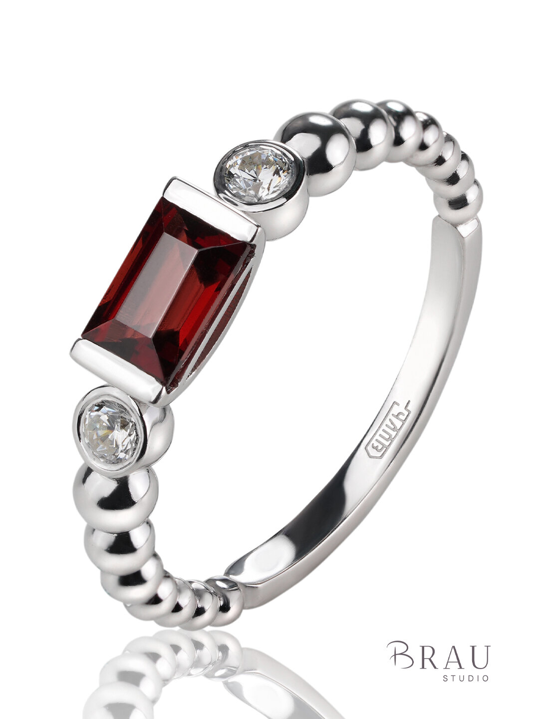 Кольцо, серебро, 925 проба, родирование, гранат, фианит