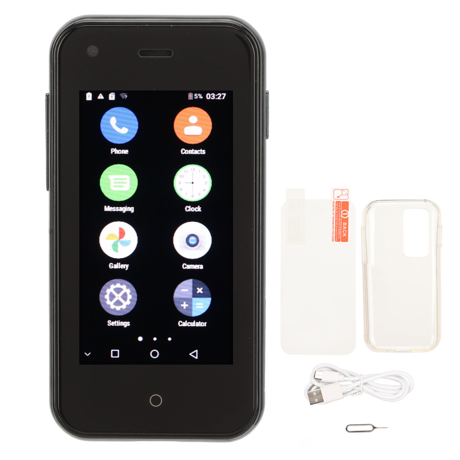 2,5-дюймовый мини-смартфон на Android 6.0 с поддержкой 3G, Bluetooth, 1 ГБ оперативной памяти, 8 ГБ встроенной памяти, двумя SIM-картами, черный цвет.