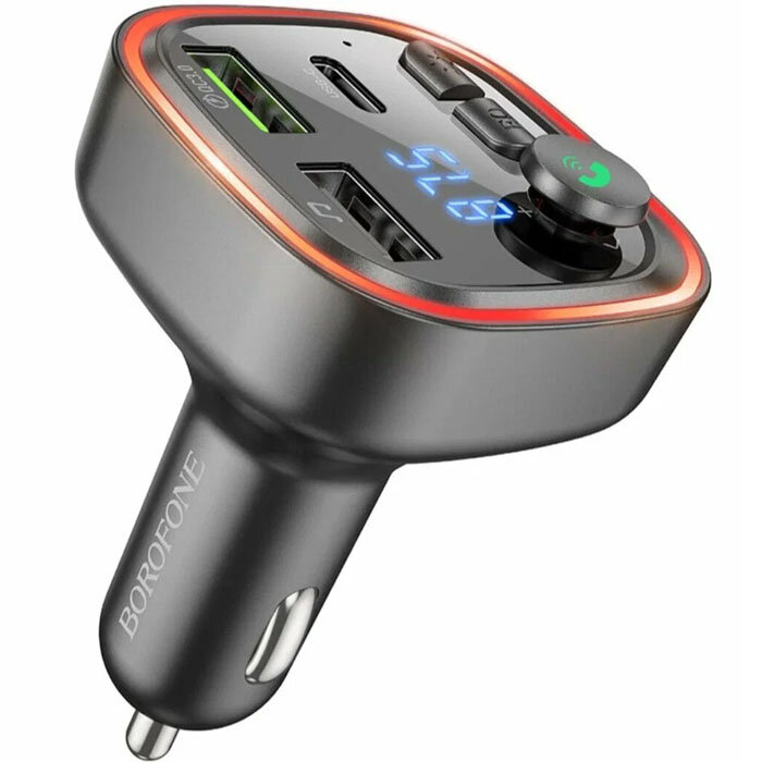 Автомобильный адаптер USB-C и USB-A FM трансмиттер Borofone BC48 Black зарядка PD 18W QC3.0 плеер BT - чёрный