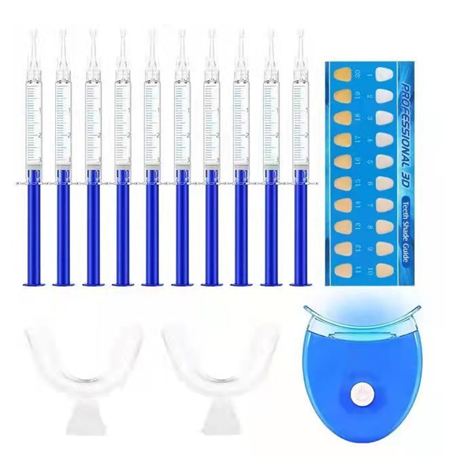 Набор для отбеливания зубов с холодным светом, у형ные насадки, очиститель зубов, размер упаковки 230*160*25мм, вес упаковки 117г, 1 очиститель зубов, 1 колориметрическая карта, 2 зубных поддоны, 10 гелей (по 3мл каждый)