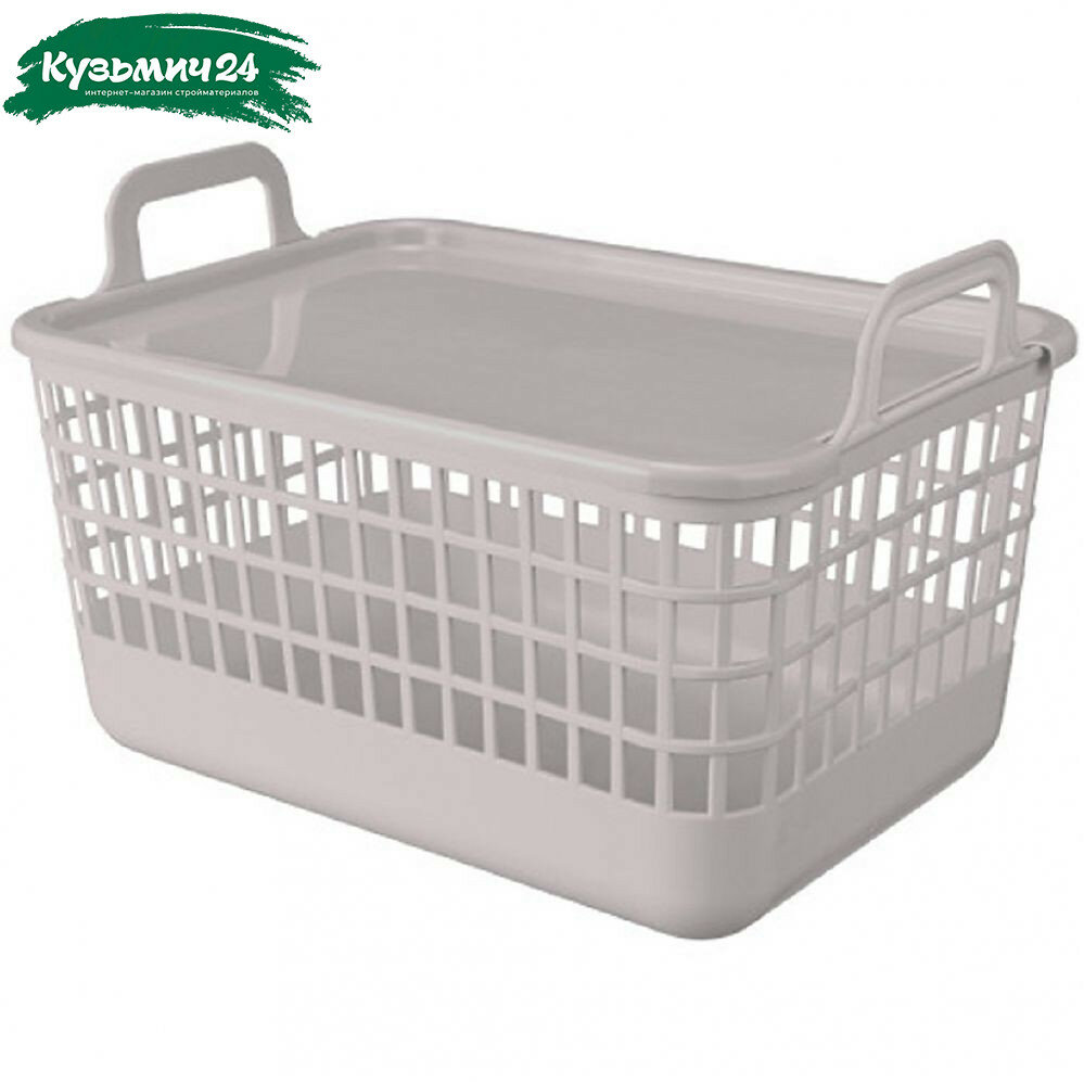 Корзина с крышкой Econova KOBO 435218334 пластик 210х224х320 мм, 12 л, светло-бежевая