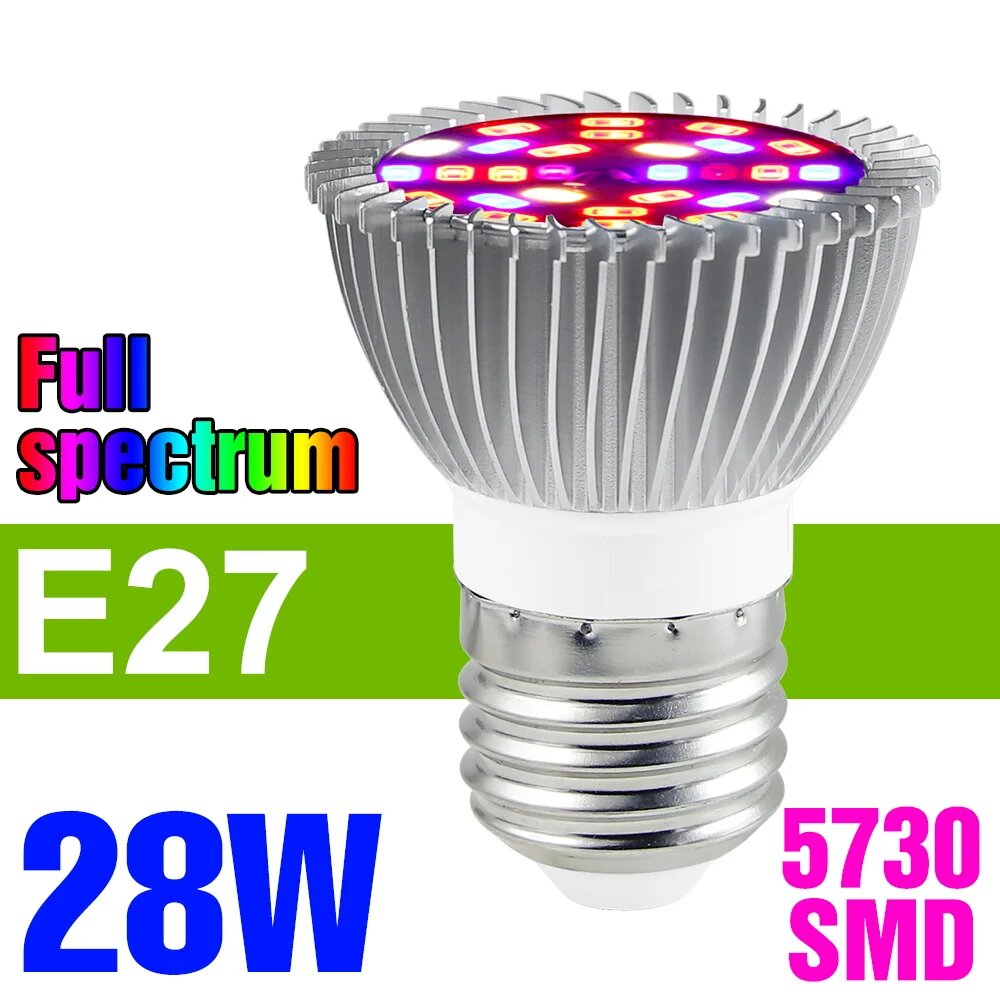 Светодиодная лампа для растений 28W E27 Full spectrum