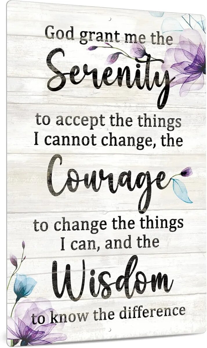 Винтажный металлический знак 20x30 см "Молитва о спокойствии". Христианские вдохновляющие цитаты. Декор, подарок.