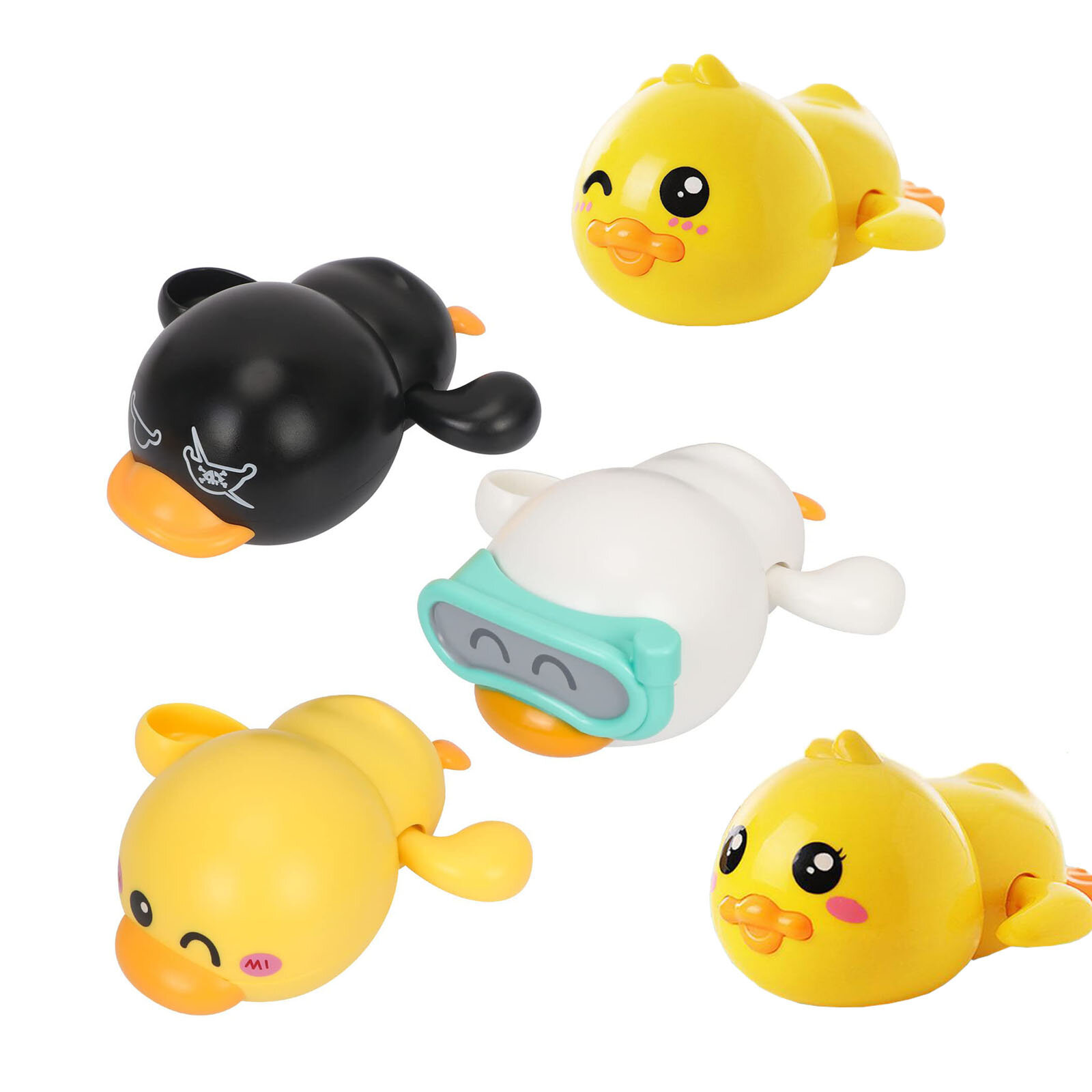 Игрушка для ванны, 5 штук, утки для детей, механическая, для ванны и бассейна, заводная, для младенцев, для детей 1-3 года, мальчики и девочки, набор водных игрушек для ванны, пластик, размеры 8.5x8.5x4.5см, 10x8.5x5см, 14x9см