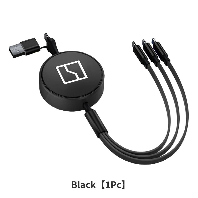 3 в 1 Автомобильный Кабель для передачи данных сотового телефона выдвижное быстрое зарядное Black