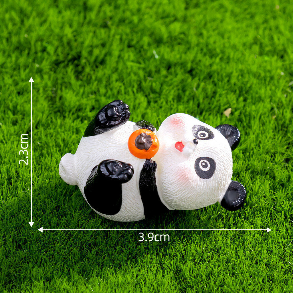 Creative resin panda figurines perfect for miniature tea set displays lying persimmon