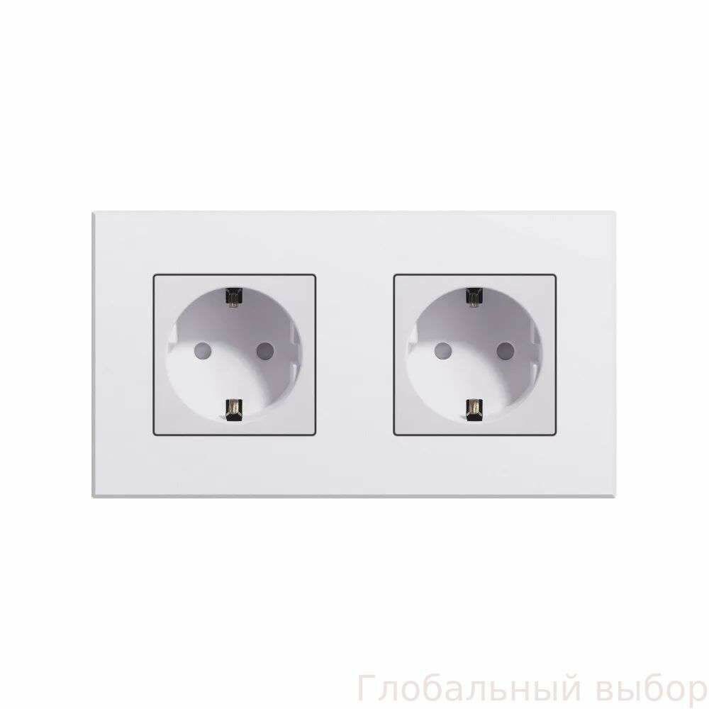 Розетка электрическая белая двойная 2 поста 16А 250В с пластиковой рамкой