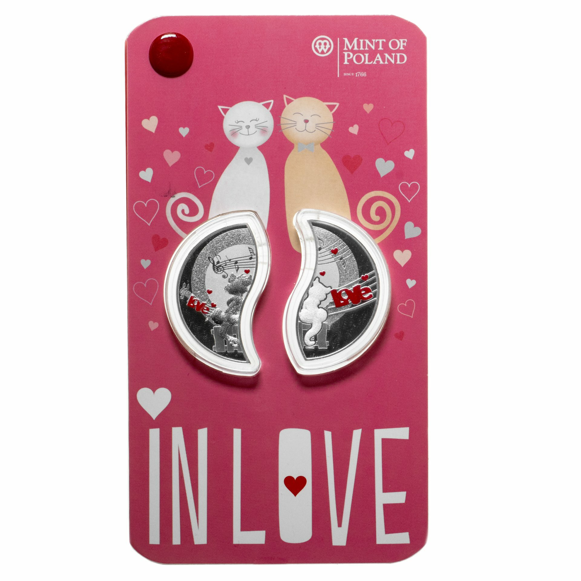 Ниуэ 1 доллар 2013 года набор из 2-х монет "Влюбленные кошки", в футляре, Серебро 999, в сохранности Proof