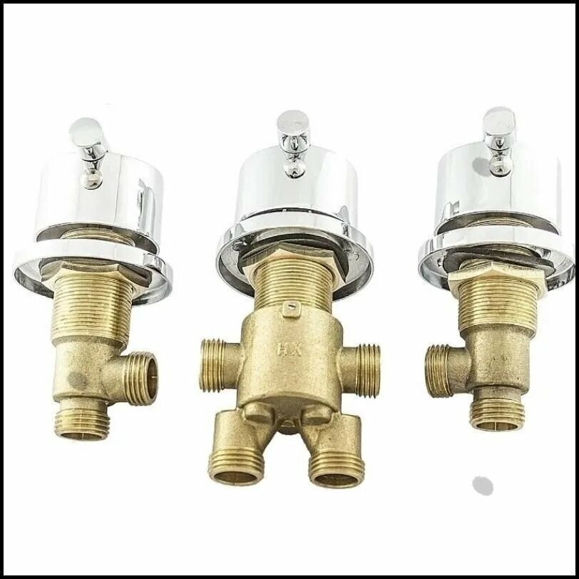 Смеситель на борт ванны (джакуза) KR-V/PRV-2. Комплект переключатель на 2 режима (душ / ванна), кран холодной и горячей воды. Подключение - резьба 1/2". Диаметр отверстий 30 мм.-naimi