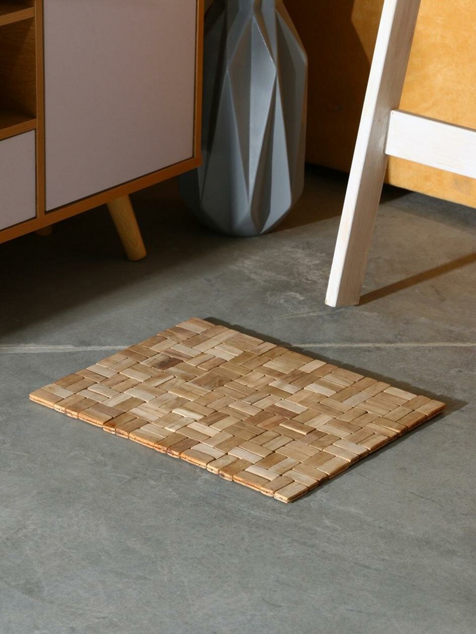 Коврик из тикового дерева, размер 40 см x 30 см, цвет бежевый