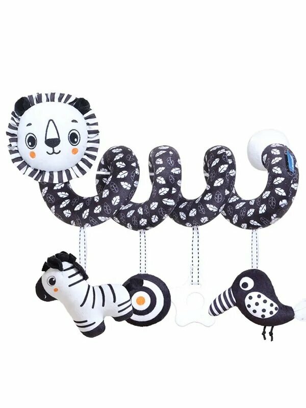 Для новорожденного 0+ на кроватку, люльку, толкать тележку. Мягкая игрушка, грызунок прорезыватель, Черно-белая погремушка