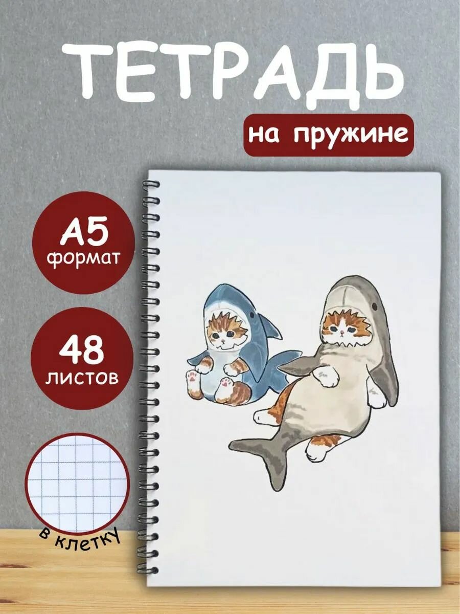 Тетрадь в клетку 48 листов на пружине , блокнот А5 Милые котики