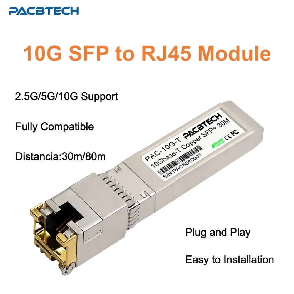 PACBTECH 10G Copper SFP RJ45 Модуль 10G-1pcs-Mikrotik