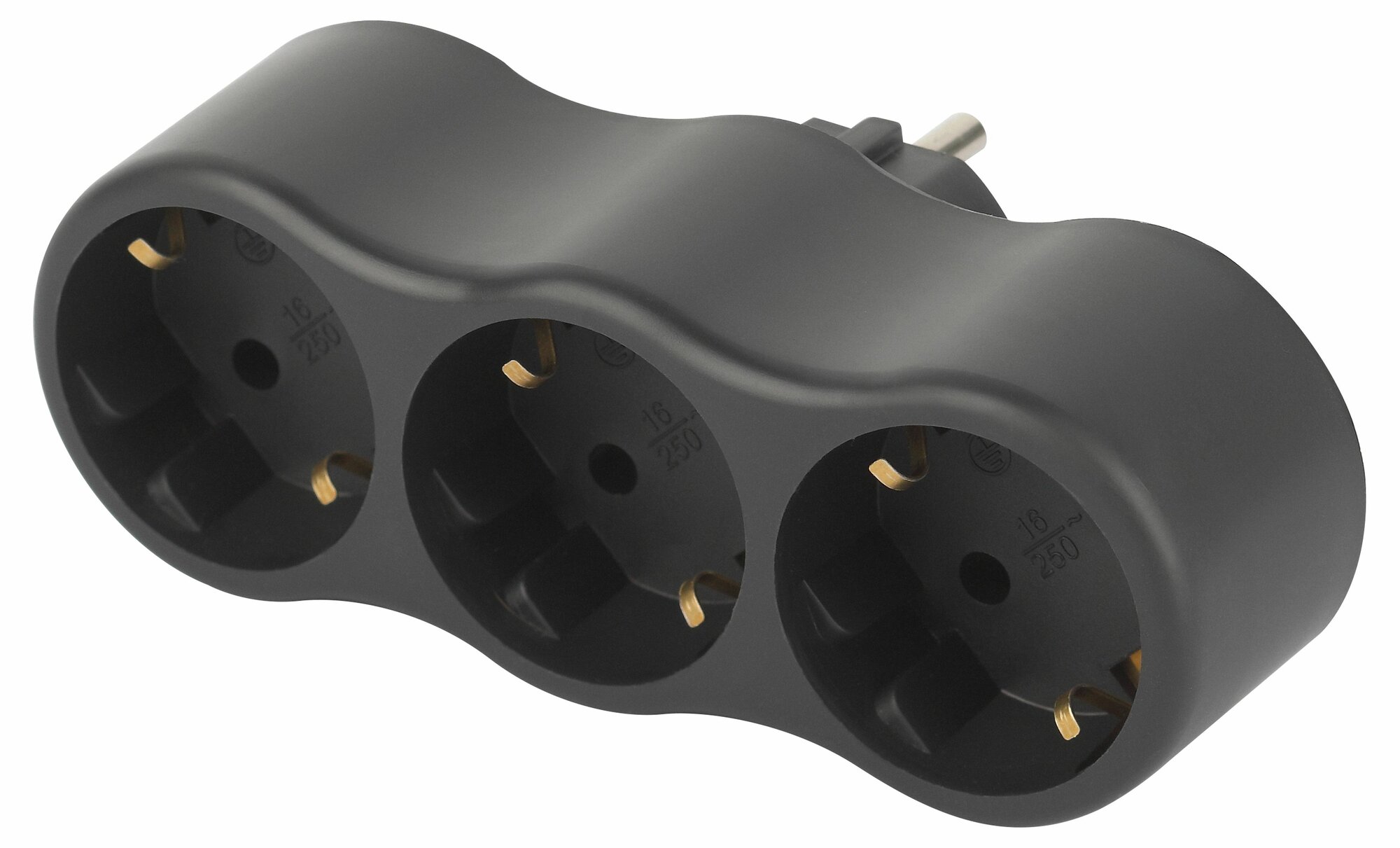 Разветвитель электрический Эра SPx-3e-B, на 3 розетки, с заземлением, 16А, черный