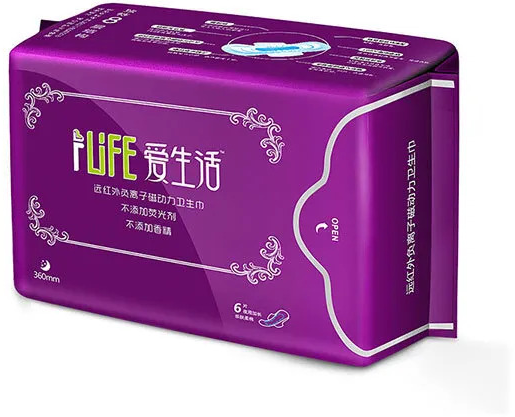 Анионовые ночные гигиенические прокладки Greenleaf "iLife", 8 капель 360мм , в упаковке 6 шт. (Фиолетовый)