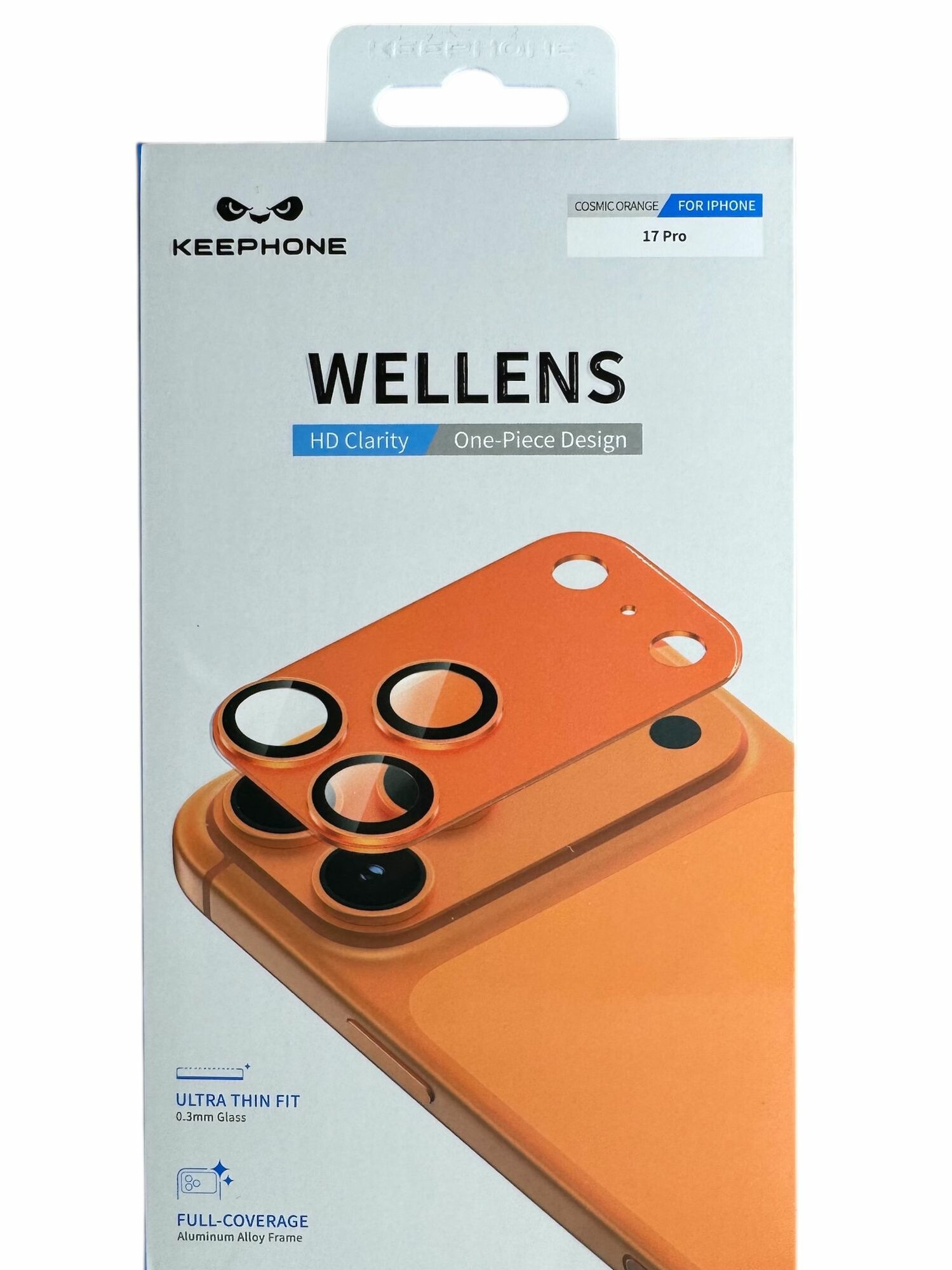 Защитные Линзы KEEPHONE WELLENS на всю камеру для телефона iPhone 17 Pro, PREMIUM camera lens, цвет Cosmic Orange (оранжевые)