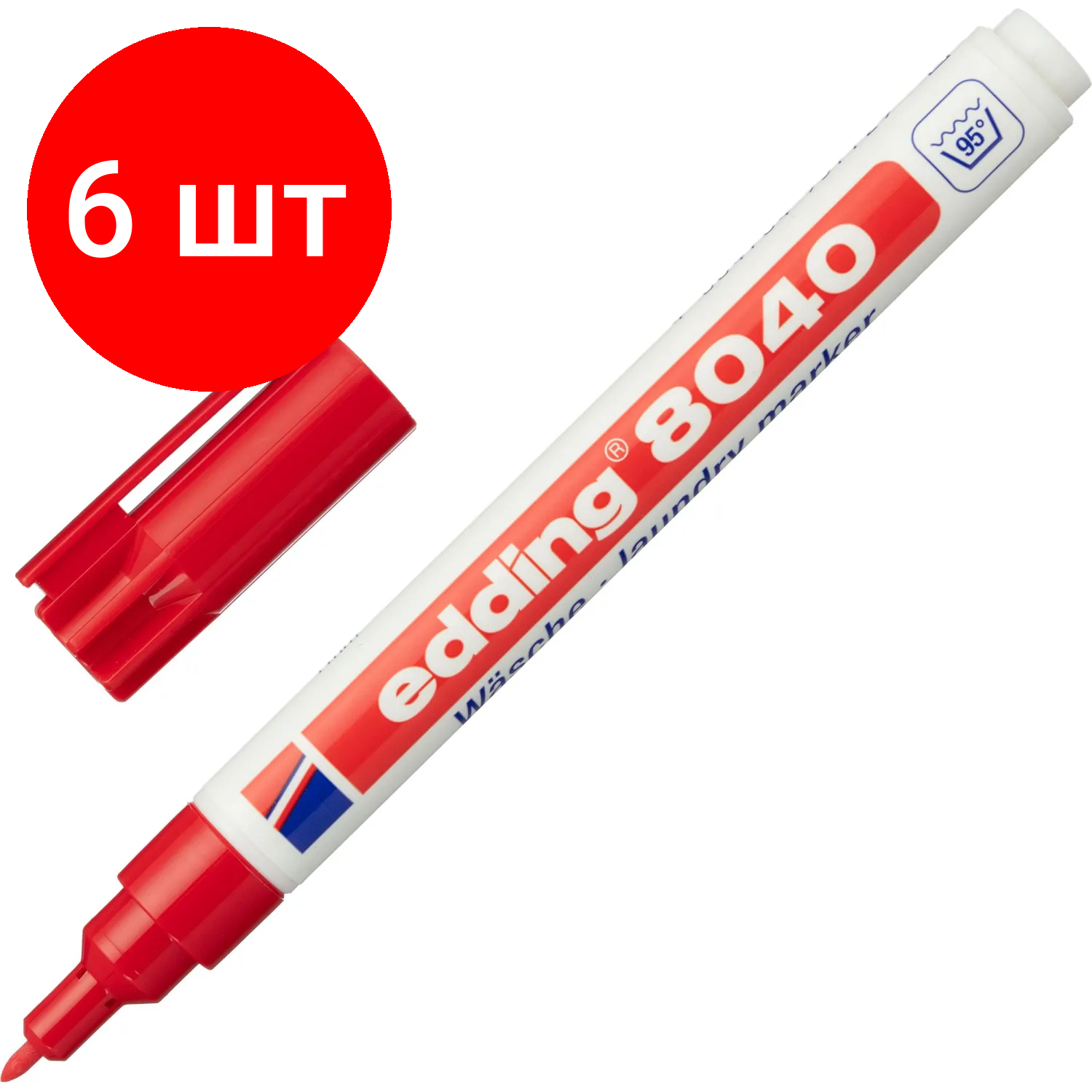 Комплект 6 штук, Маркер для белья EDDING E-8040/2 красный 1мм