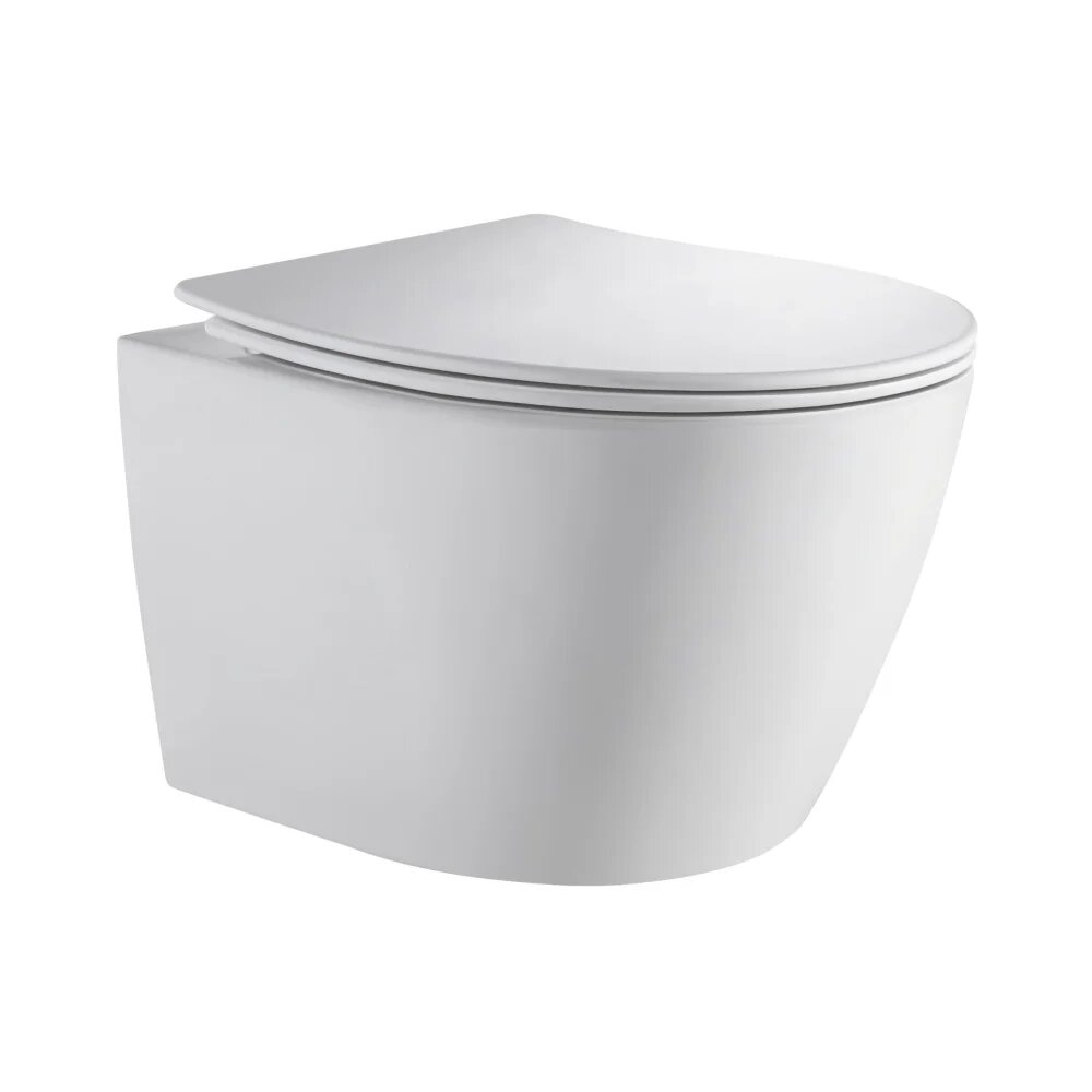 Унитаз подвесной RGW SW-50 с микролифтом, безободковый, без бачка, фарфоровый, белый, глянцевый, овальный, сиденье для унитаза в комплекте