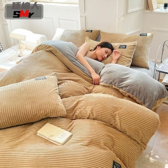 Комплект постельного белья, Фланель, Двуспальный, Одеяло 200 * 230，наволочки 48x74