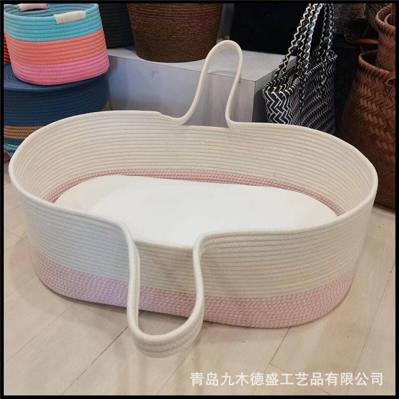 Хлопковая веревочная корзина для младенцев, портативная ручная колыбель, корзина для новорожденных, спальное место для младенцев