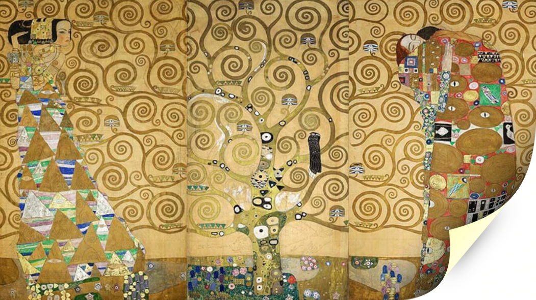 Картина "Триптих Древо Жизни", Густав Климт, печать на холсте (114х65 см / без подрамника)