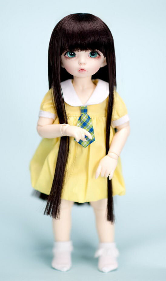 Fairyland Wig LFW-21 (Длинный прямой парик с чёлкой: цвет тёмно-коричневый размер 6-7 дюймов для кукол LittleFee Фейриленд)