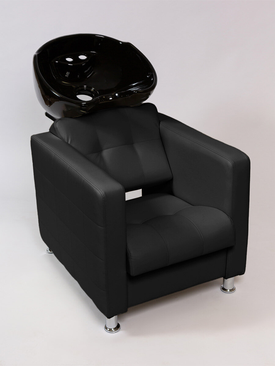 Парикмахерская мойка с креслом Квадрат, глубокая раковина черного цвета, Уютный мастер, темно- серый