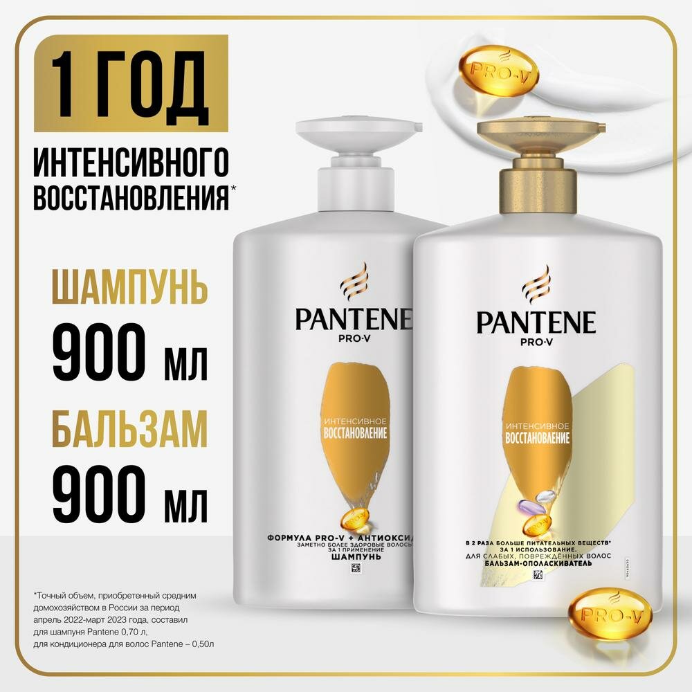 Набор для ухода за волосами Pantene "Интенсивное восстановление", шампунь 900 мл, бальзам-ополаскиватель 900 мл