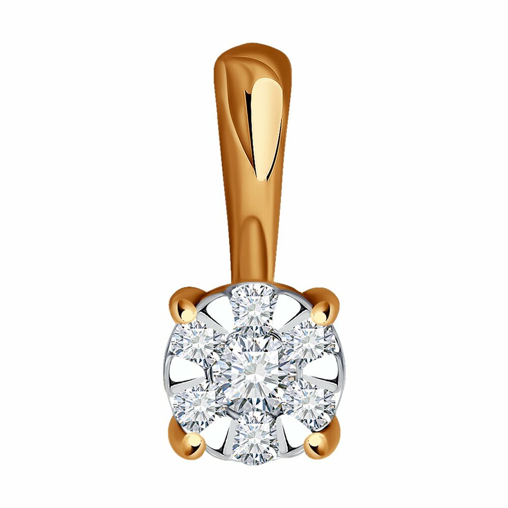 Подвеска, комбинированное золото, 585 проба, бриллиант