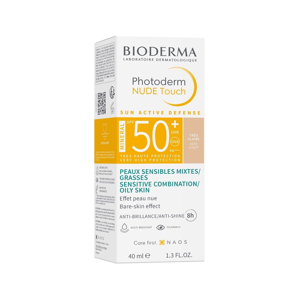 BIODERMA LABORATOIRE DERMATOLOGIQUE Фотодерм Солнцезащитный флюид для лица с тоном, минеральные фильтры SPF 50+, 40 мл, Светлый