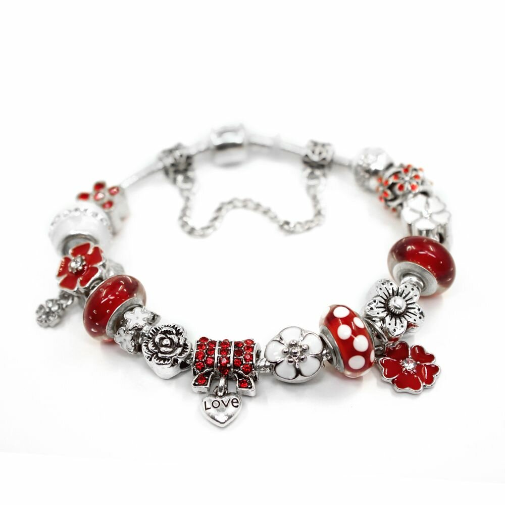 Браслет-цепочка, стразы, стекло, муранское стекло