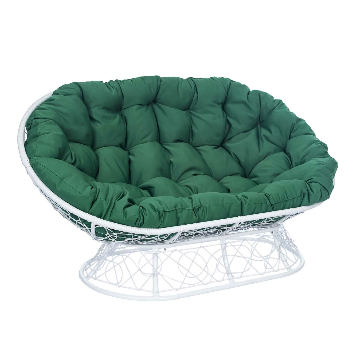 Диван садовый мамасан плюс белый + подушка зеленая