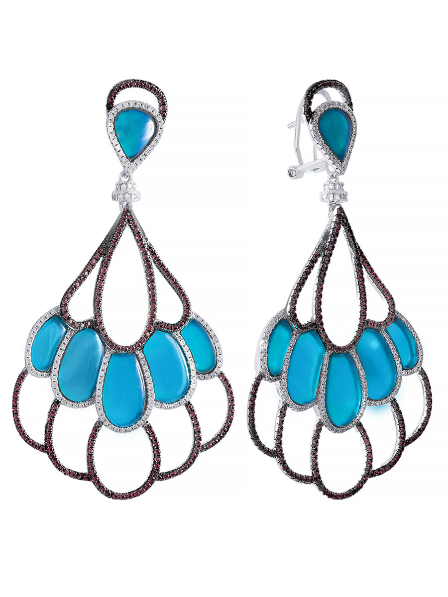 Серьги, серебро, 925 проба, агат, циркон