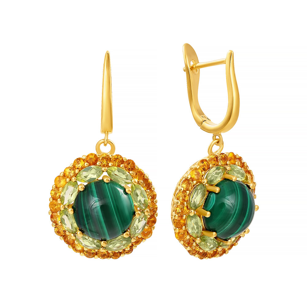 Серьги, серебро, 925 проба, малахит