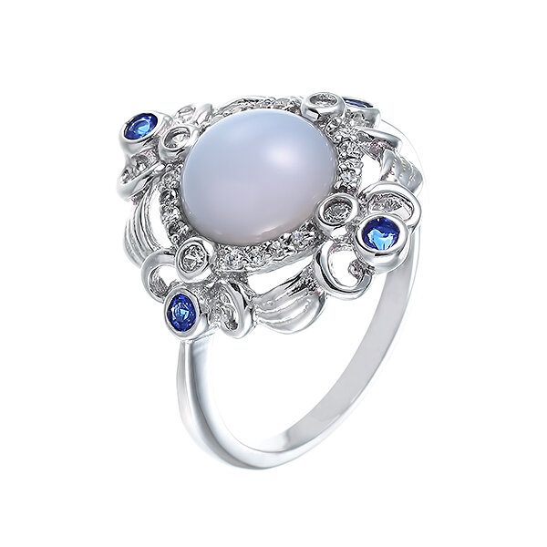 Кольцо, серебро, 925 проба, халцедон, фианит