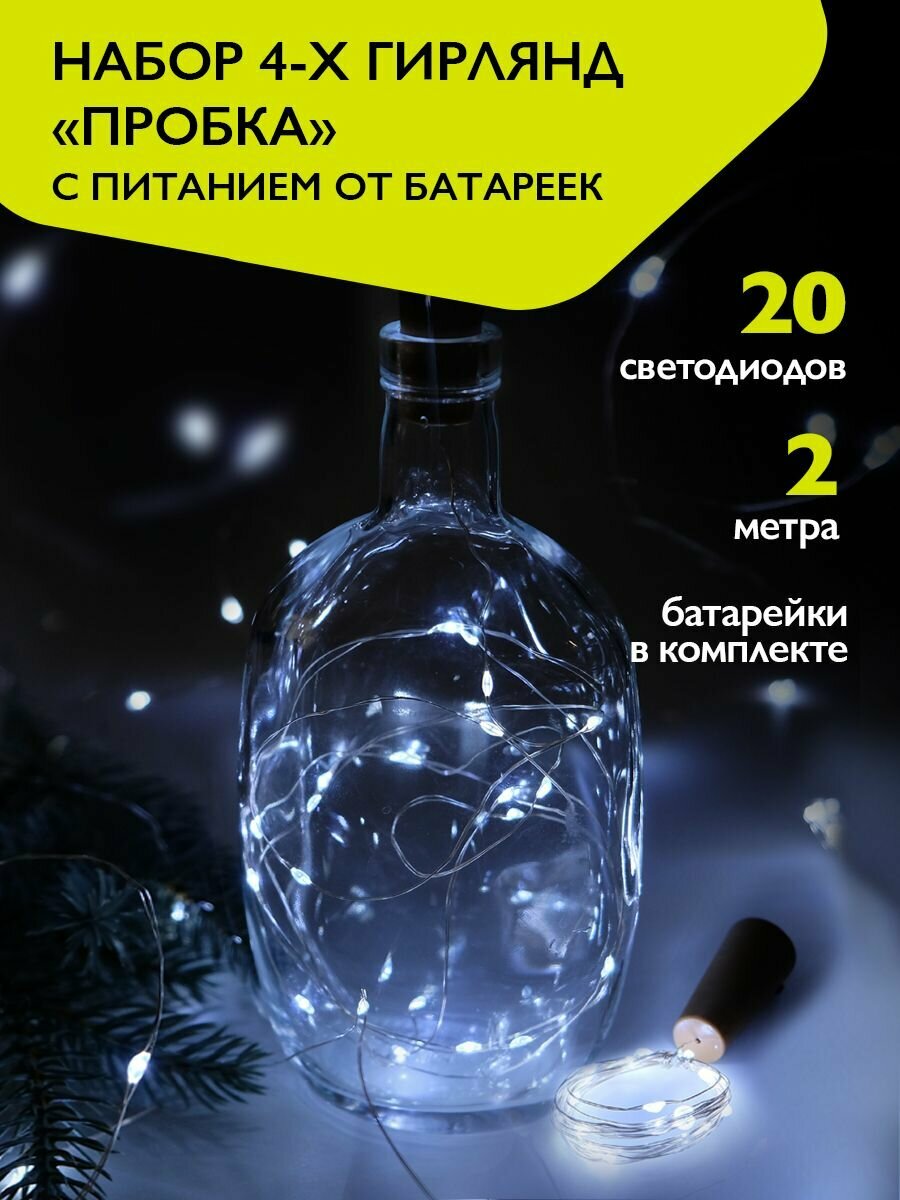 Гирлянда роса / гирлянда с пробкой ФAZA 2м DC-G04-20WS4 4шт. в комплекте