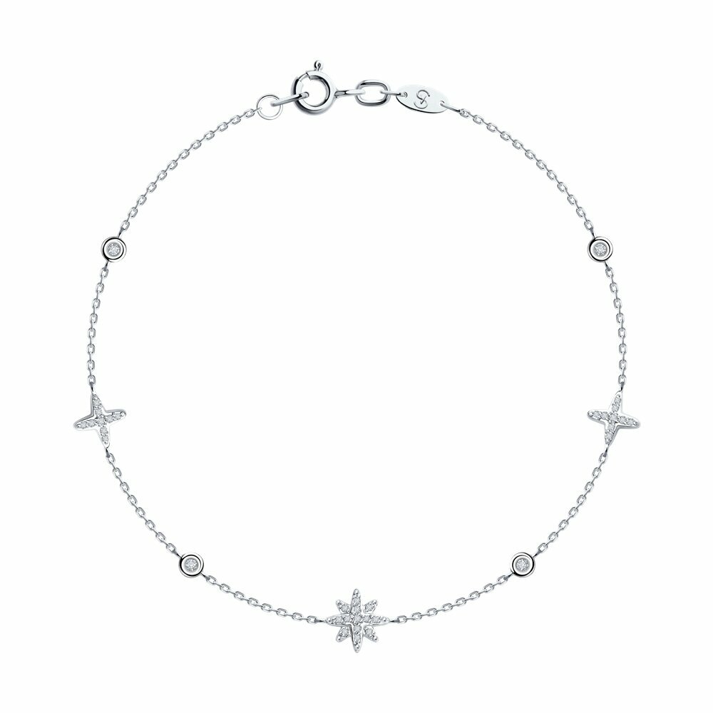 Браслет-цепочка, белое золото, 585 проба, бриллиант