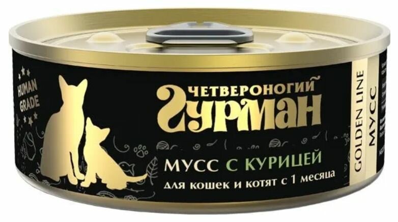Четвероногий Гурман Корм влажный для кошек и котят Golden line, мусс с курицей, 100 г
