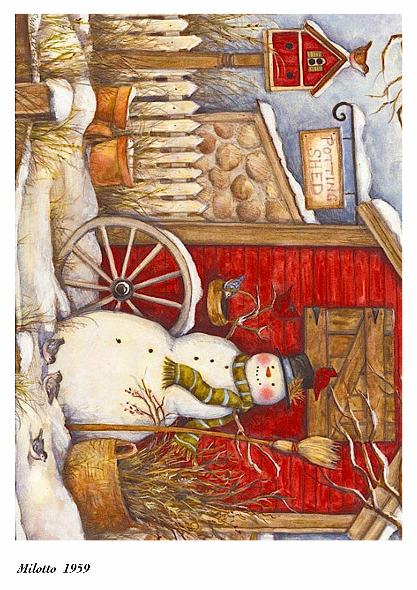 Декупажная карта А4 рисовая новогодняя снеговики арт1959