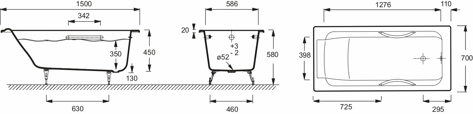 Чугунная ванна Jacob Delafon Parallel 150x70 E2949-00