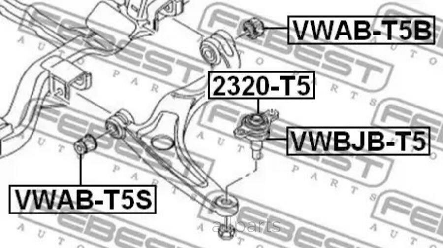 FEBEST VWAB-T5B сайленблок задний переднего рычага (VOLKSWAGEN TRANSPORTER/MULTIVAN T5 2003-2011) FEBEST